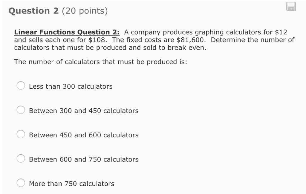 Solved Question 2 (20 points) Linear Functions Question 2: A | Chegg.com