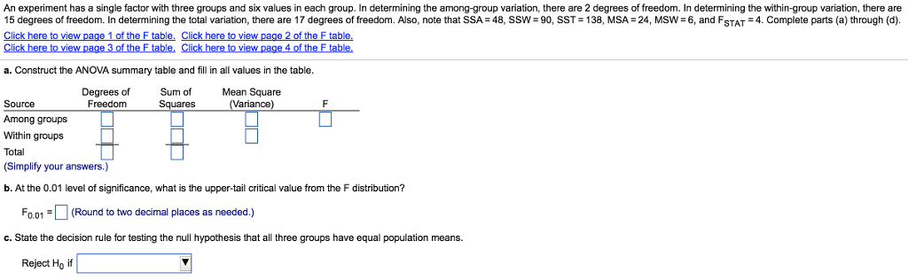 Solved An experiment has a single factor with three groups | Chegg.com