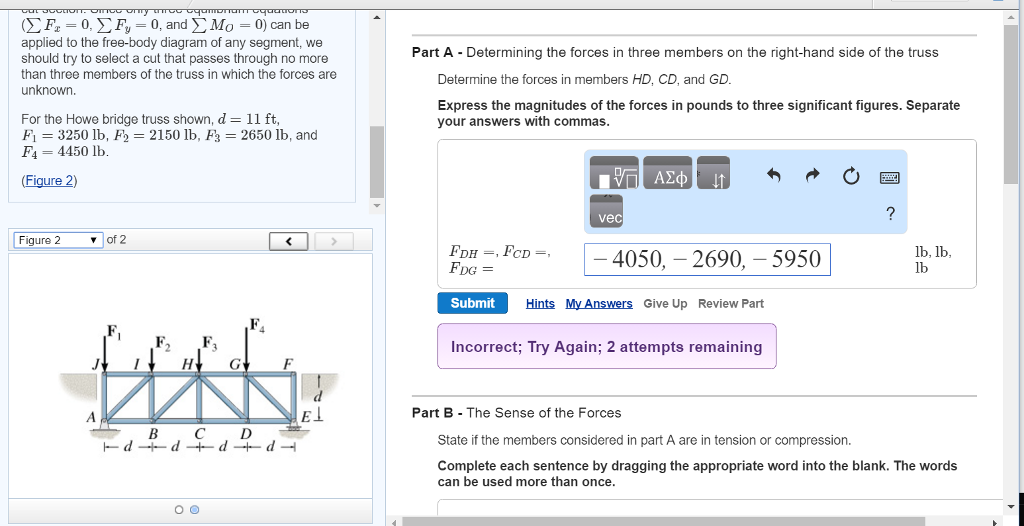 Solved Part A - Determining the forces in three members on | Chegg.com