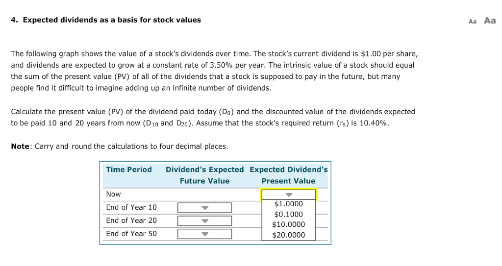 Solved 4. Expected dividends as a basis for stock values The | Chegg.com