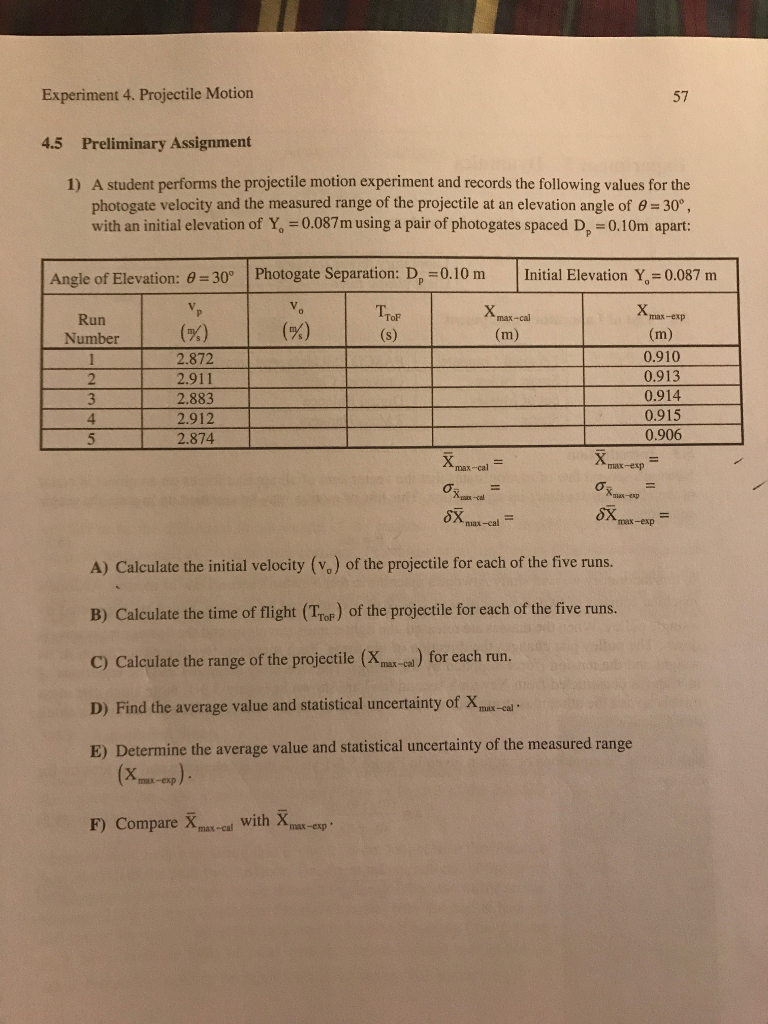 Solved A student performs the projectile motion experiment | Chegg.com