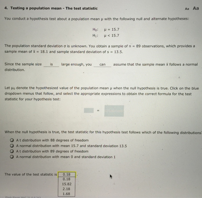 Solved You conduct a hypothesis test about a population mean | Chegg.com