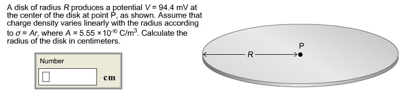 Solved A disk of radius R produces a potential V = 94.4 mV | Chegg.com