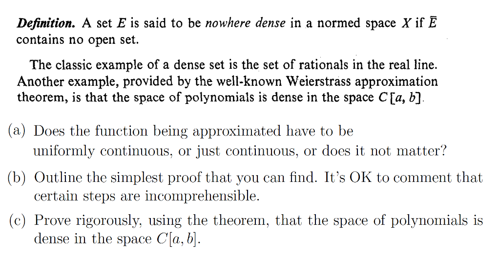 4. The denseness of sets. Does the function being | Chegg.com