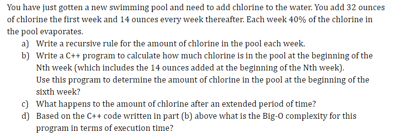 Solved You have just gotten a new swimming pool and need to | Chegg.com