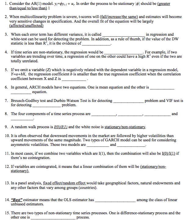 Solved Consider the AR(1) model. y_t = phi y_t - 1 + u_t. In | Chegg.com