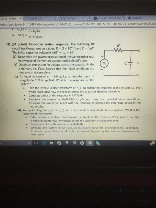 Solved First-order system response: The following RC circuit | Chegg.com