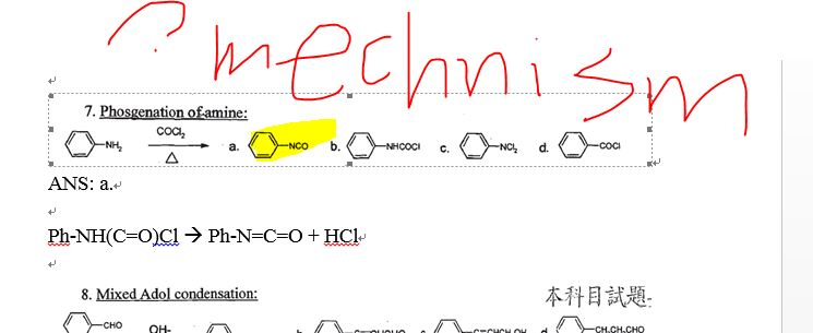 Solved 7. Phosgenation ofamine coc a. C. d. ANS: a. | Chegg.com