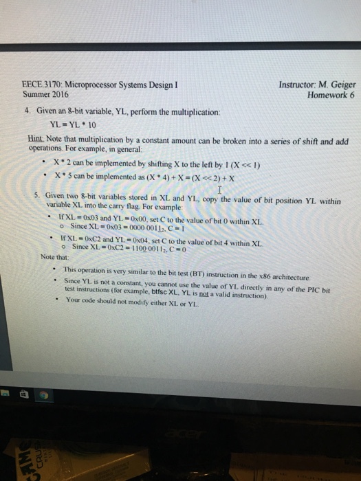 Solved Given an 8-bit variable, YL, perform the | Chegg.com
