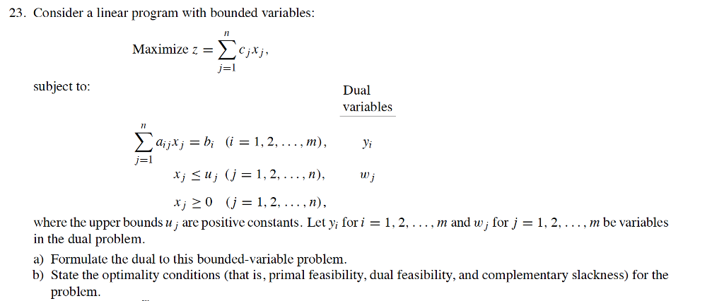 Solved 23. Consider a linear program with bounded variables | Chegg.com