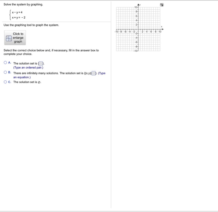 Solved Solve the system by graphing. {x - y = 4 x + y = -2 | Chegg.com