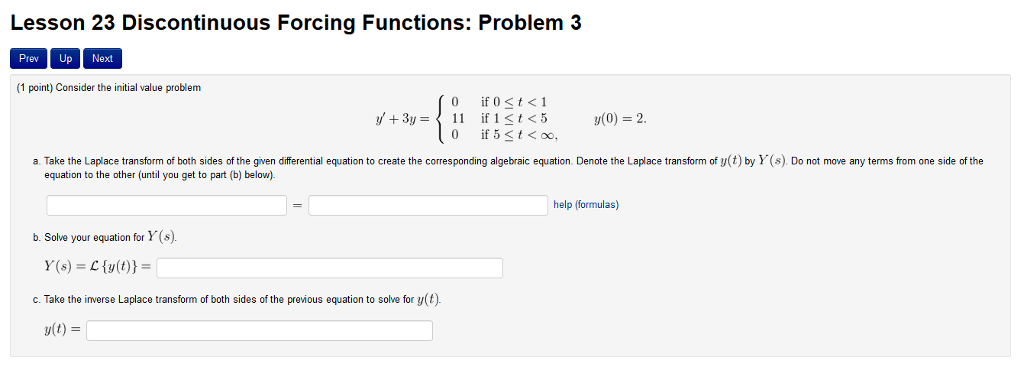 Solved Lesson 23 Discontinuous Forcing Functions: Problem 3 | Chegg.com