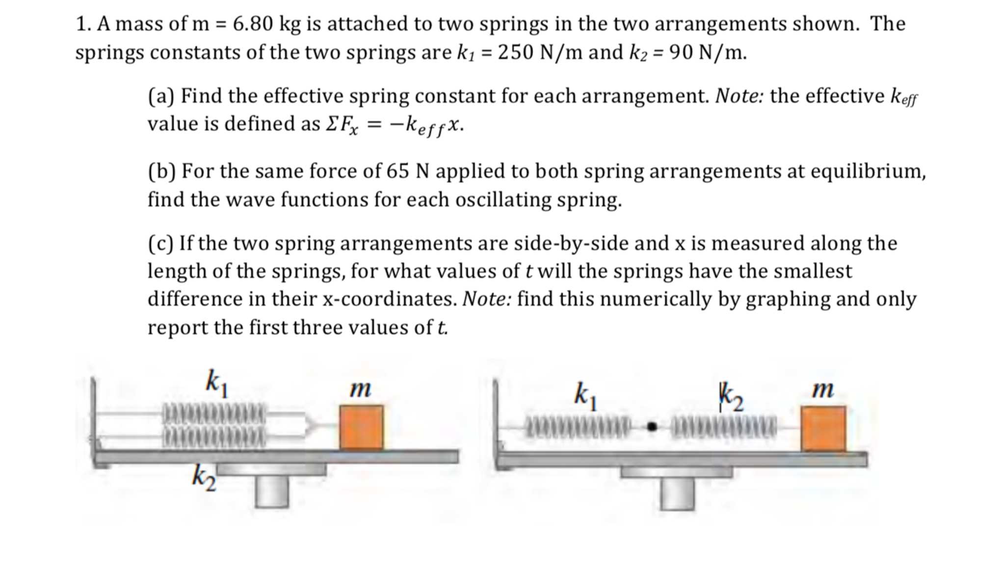 Solved A mass of m = 6.80 kg is attached to two springs in | Chegg.com