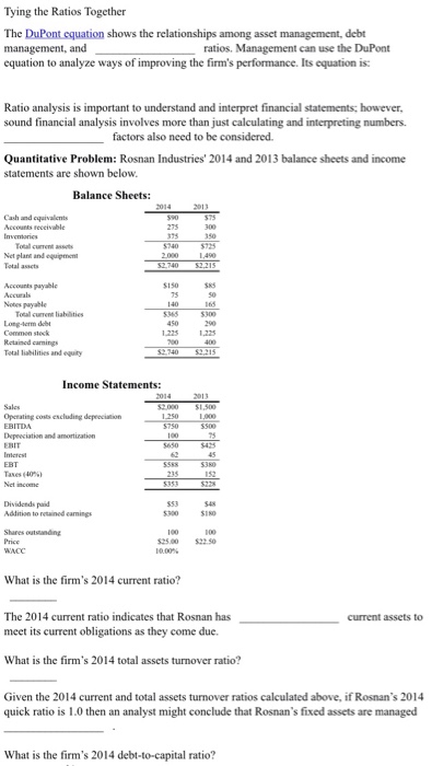 Solved The DuPont equation shows the relationships among | Chegg.com