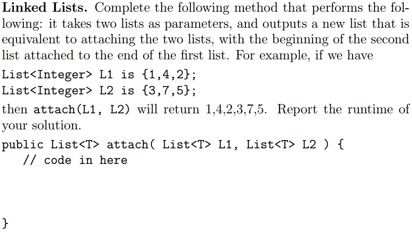 Solved Linked Lists. Complete the following method that | Chegg.com