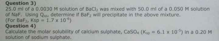 Solved 25.0 ml of a 0.0030 M solution of BaCl2 was mixed | Chegg.com