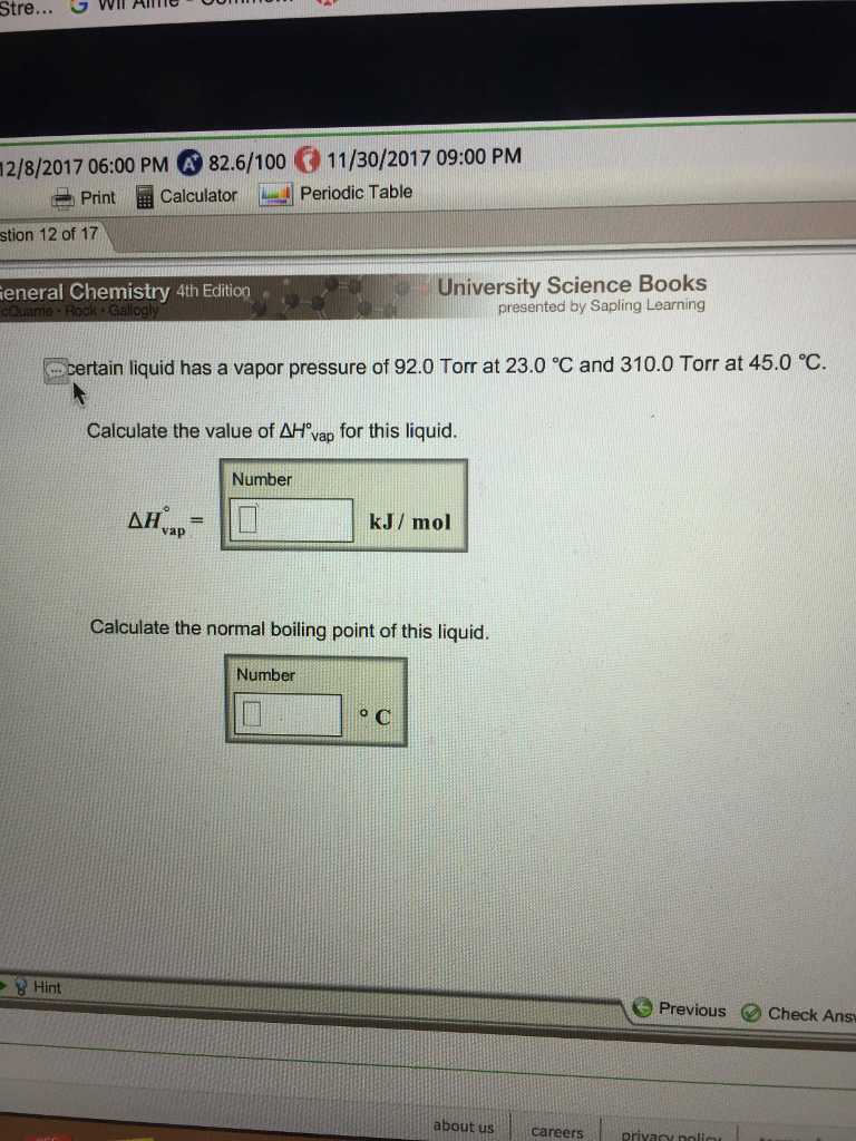 Solved A certain liquid has a vapor pressure of 92.0 Torr at | Chegg.com