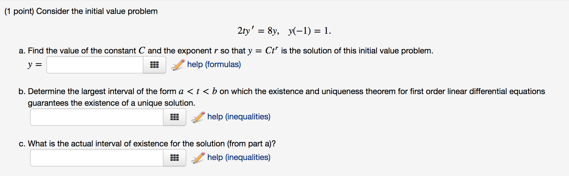 Solved Consider the initial value problem 2ty' = 8y, y(-1) | Chegg.com