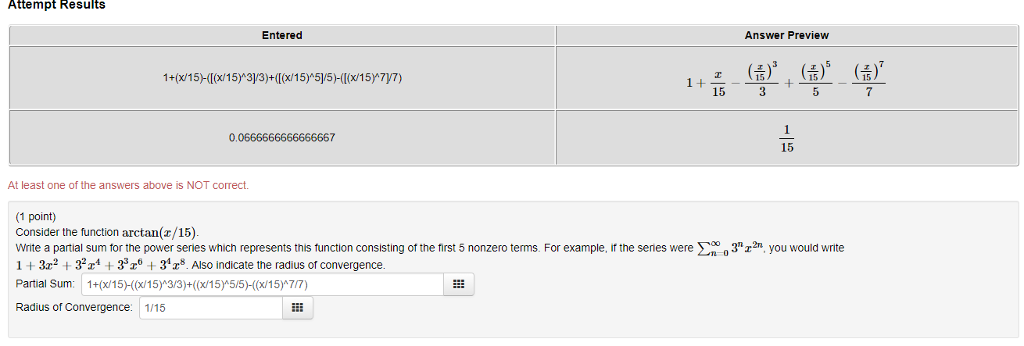 Solved Attempt Results Entered Answer Preview '+음부부부 1+x15 | Chegg.com