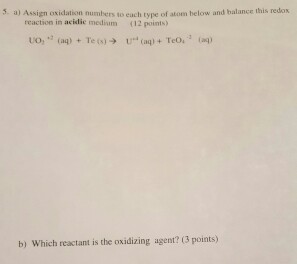 Solved 5. a) Assign oxidation numbers to each type of atom | Chegg.com