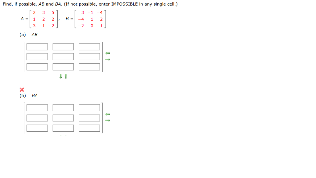 Solved Find If Possible Ab And Ba If Not Possible Enter 7522
