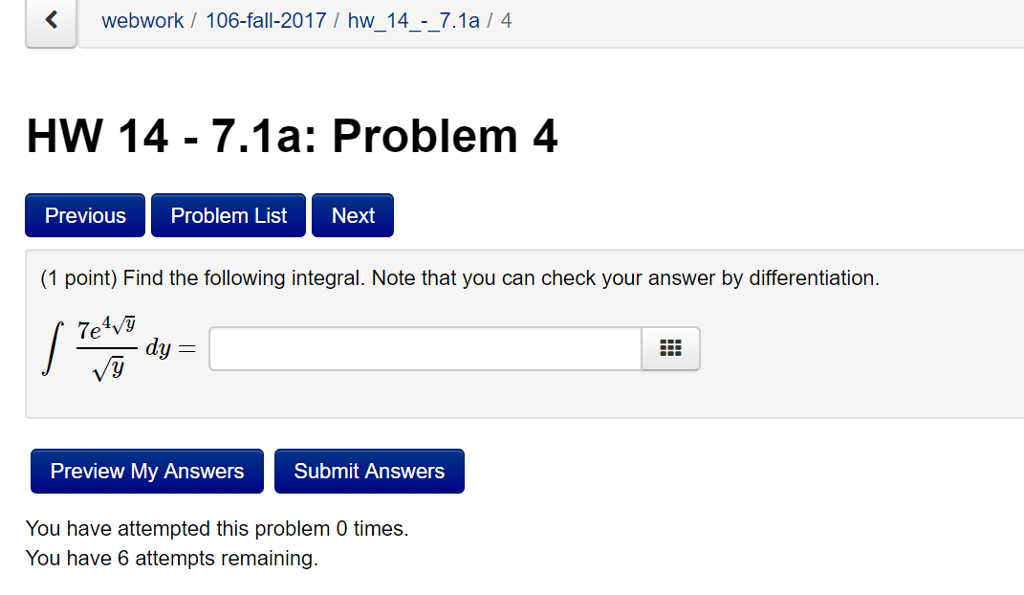 Solved webwork 106-fall-2017 / hw 14 - 7.1a / 4 HW 14 -7.1a: | Chegg.com