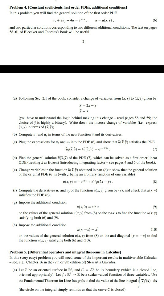Solved Problem 4. [Constant coefficients first order PDEs, | Chegg.com
