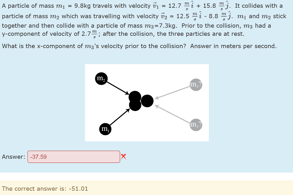 Solved A particle of mass m1-9.8kg travels with velocity | Chegg.com