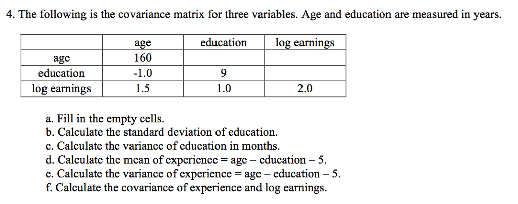 Solved 4. The following is the covariance matrix for three | Chegg.com