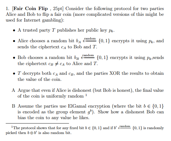 Solved Consider the following protocol for two parties Alice | Chegg.com