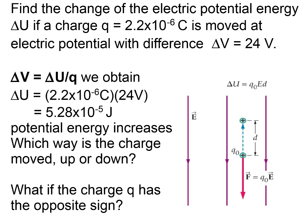 Solved Find the change of the electric potential energy AU | Chegg.com