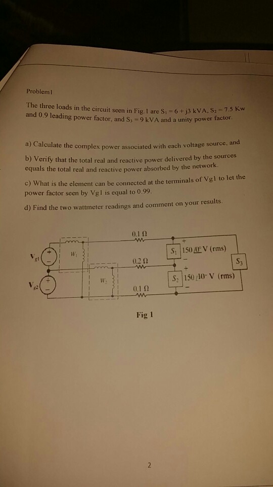 Solved Problem l The three loads in the circuit seen in Fig. | Chegg.com