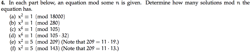 Solved 4. In each part below, an equation mod some n is | Chegg.com