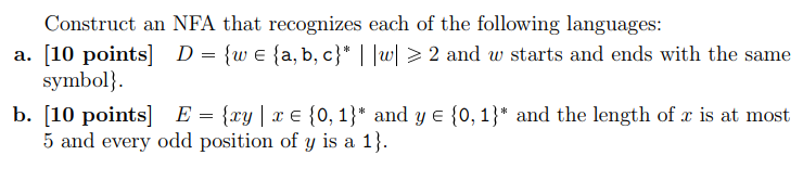 Solved Construct an NFA that recognizes each of the | Chegg.com