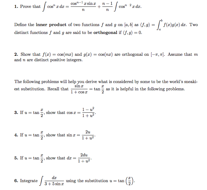 Solved: Prove That Integral Cos^n X Dx = Cos^n - 1 X Sin X... | Chegg.com