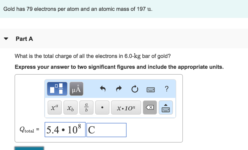 Solved Gold has 79 electrons per atom and an atomic mass of | Chegg.com