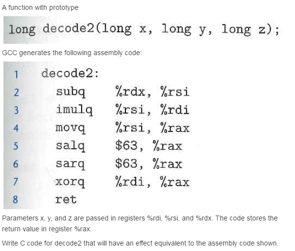 Solved Long decode2 (long x, long y, long z); GCC generates | Chegg.com