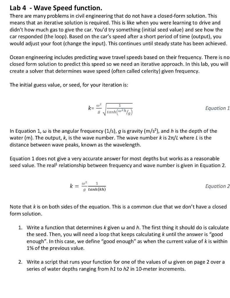 Lab 4 - Wave Speed function. There are many problems | Chegg.com