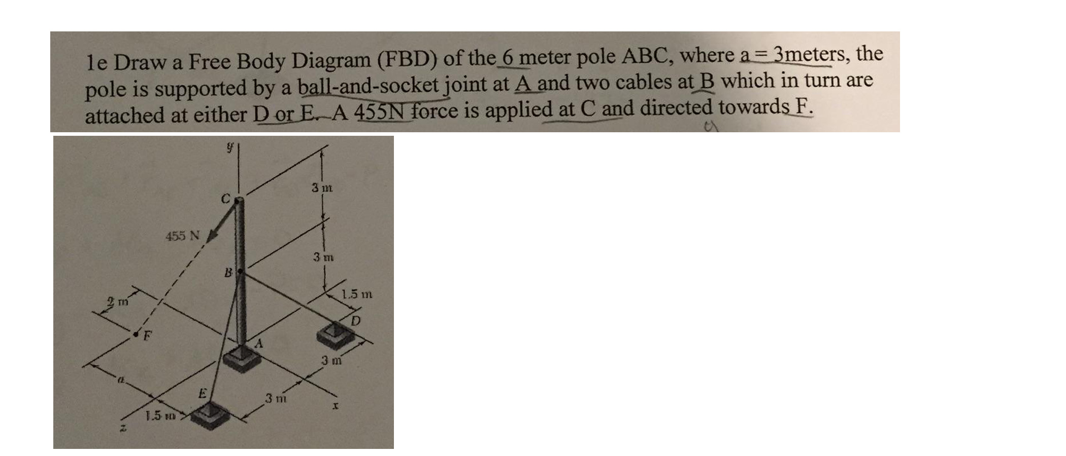 Draw a Free Body Diagram (FBD) of the 6 meter pole | Chegg.com