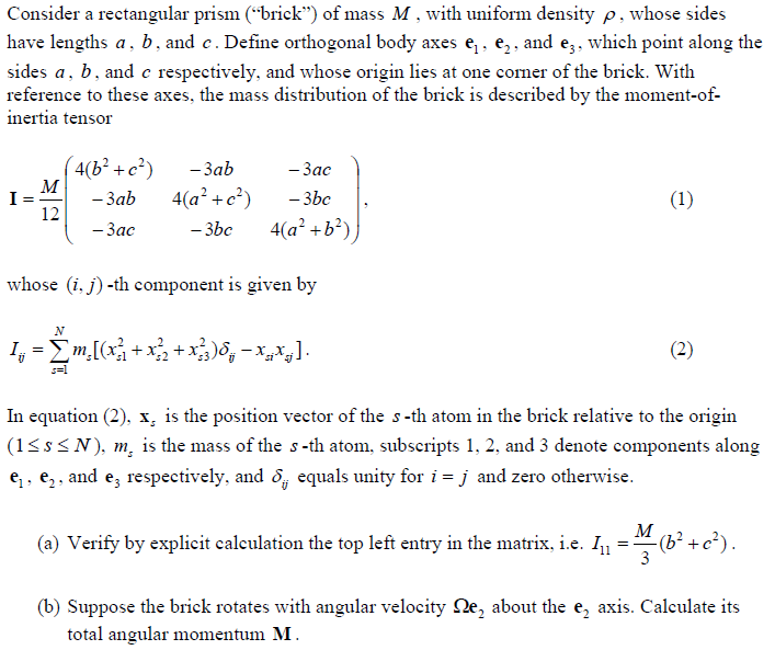 Consider a rectangular prism ("brick") of mass M , | Chegg.com