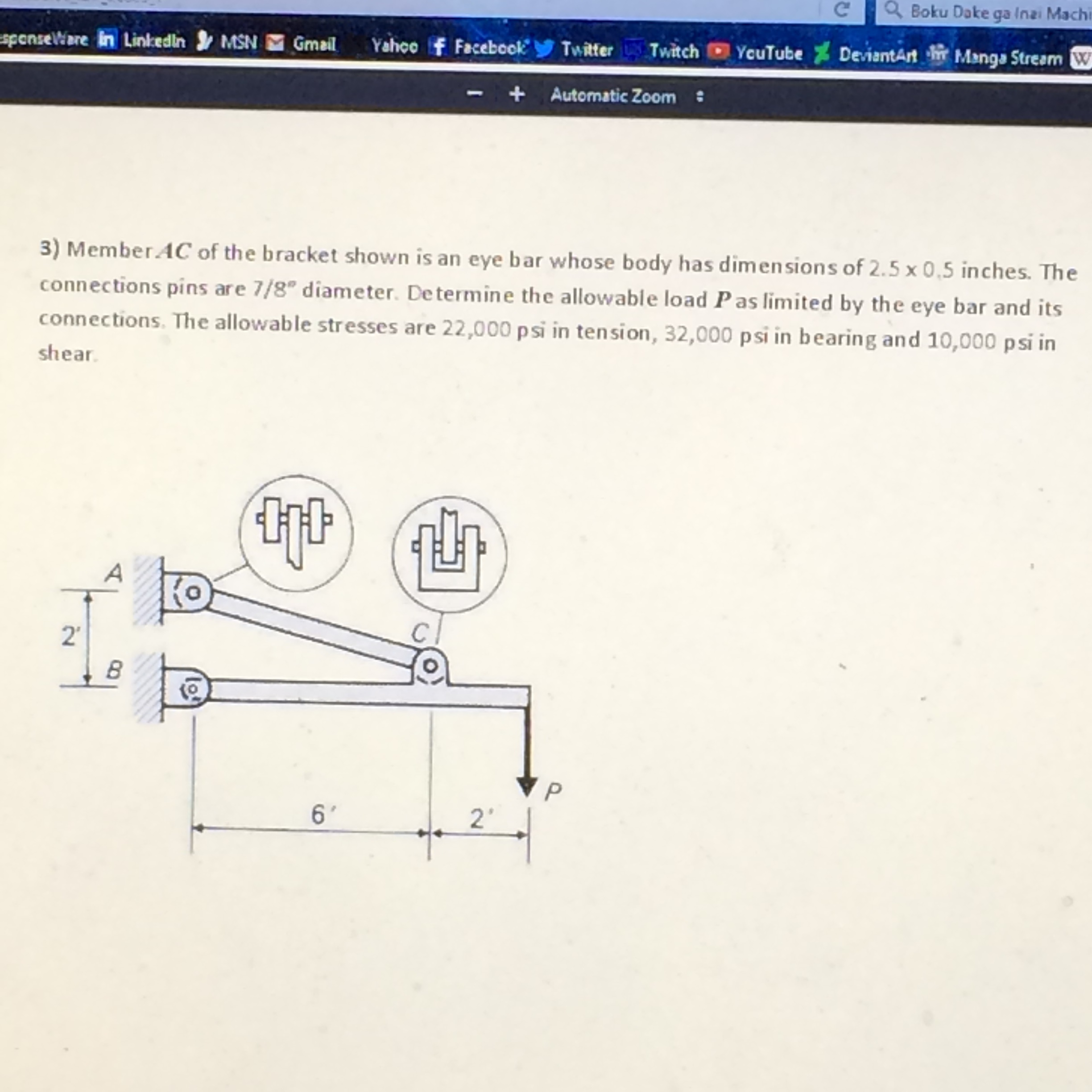 Solved Member.AC of the bracket shown is an eye bar whose | Chegg.com
