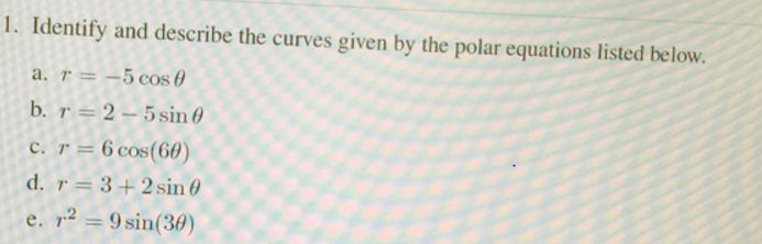 Solved . Identify and describe the curves given by the polar | Chegg.com