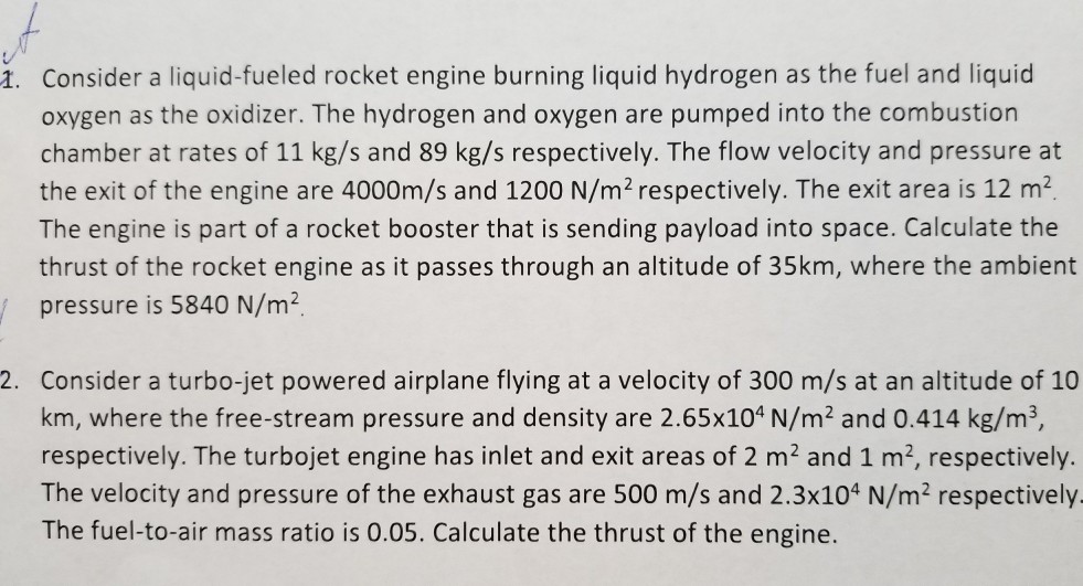 Solved i. Consider a liquid-fueled rocket engine burning | Chegg.com