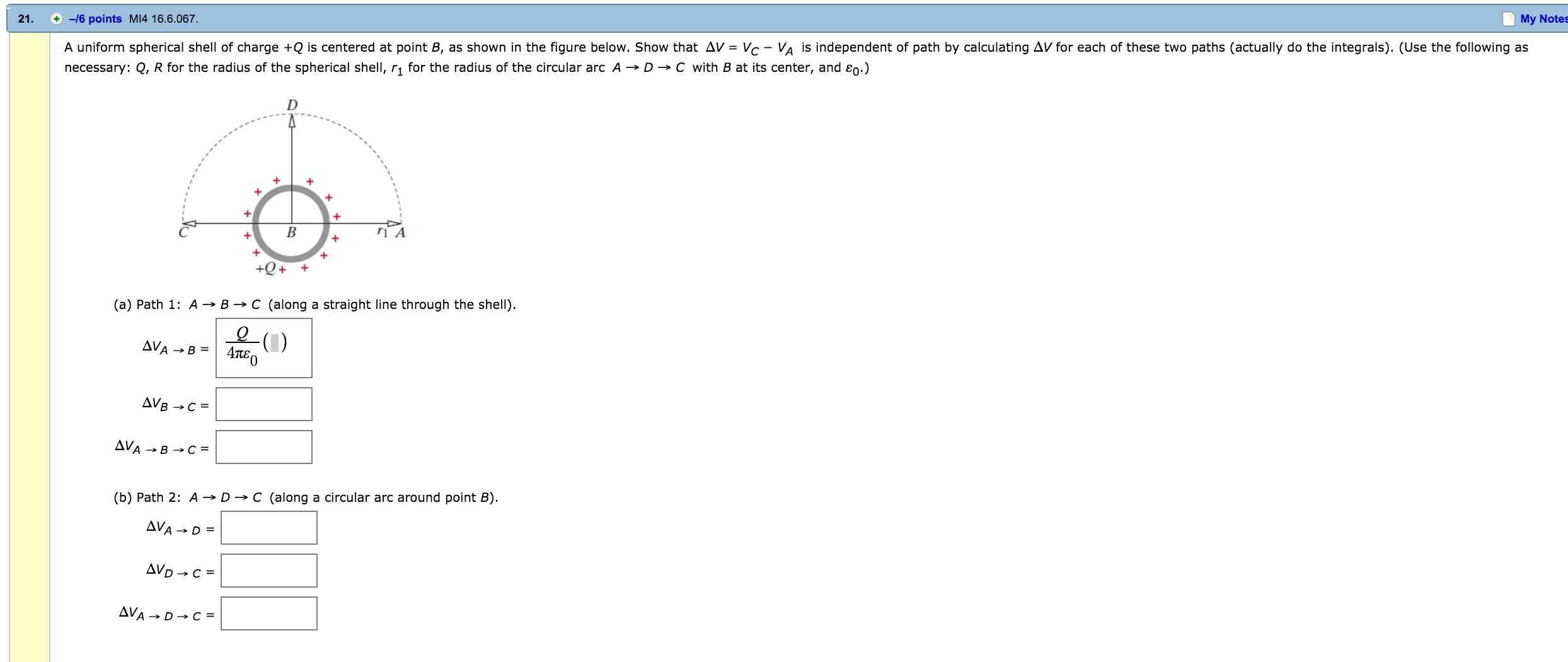 Solved A uniform spherical shell of charge +Q is centered at | Chegg.com