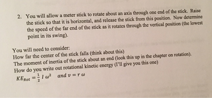 Solved You will allow a meter stick to rotate about an axis | Chegg.com