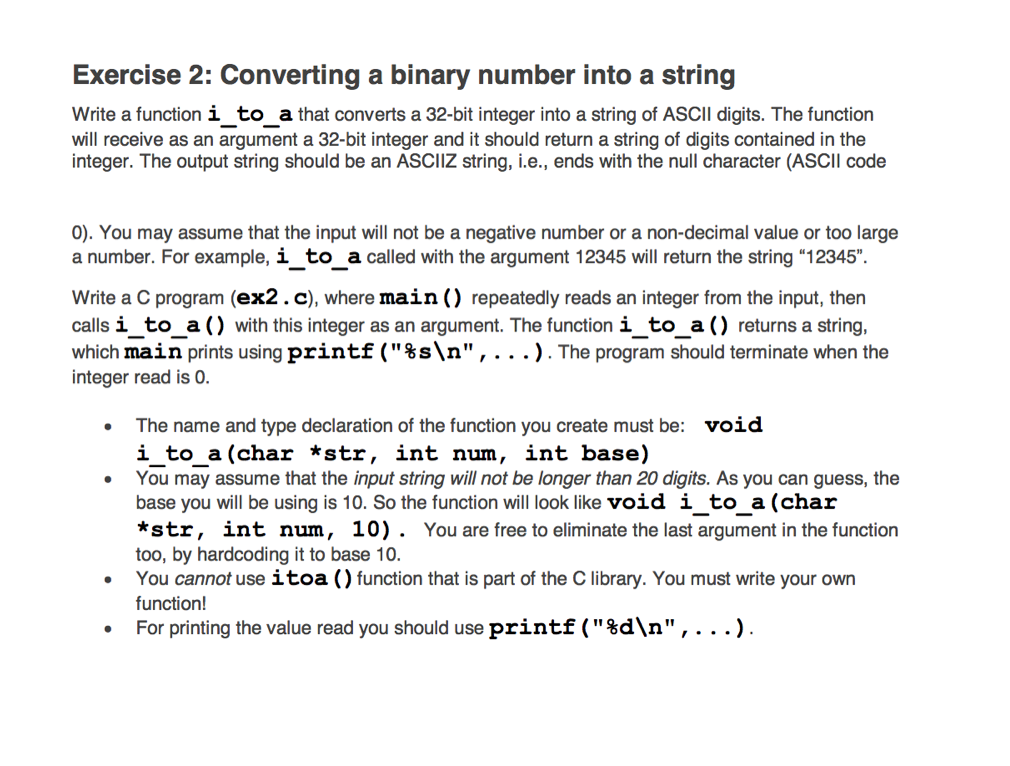 Solved Write a function i_to_a that converts a 32-bit | Chegg.com