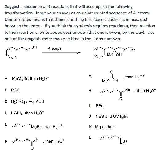 Solved Suggest a sequence of 4 reactions that will | Chegg.com Solved Suggest a sequence of 4 reactions that will | Chegg.com
