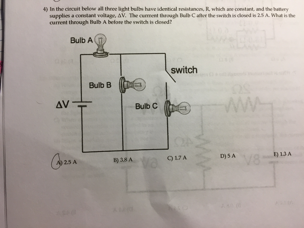 Solved 4) In the circuit below all three light bulbs have | Chegg.com