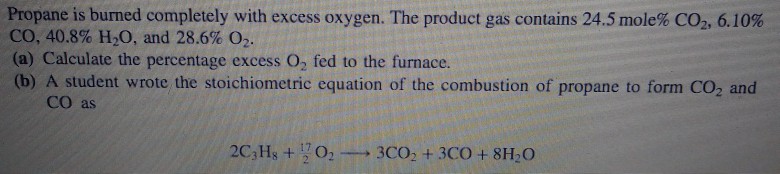 Solved Propane is burned completely with excess oxygen. The | Chegg.com