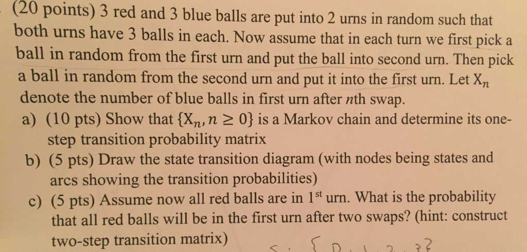 3 red and 3 blue balls are put into 2 urns in random | Chegg.com